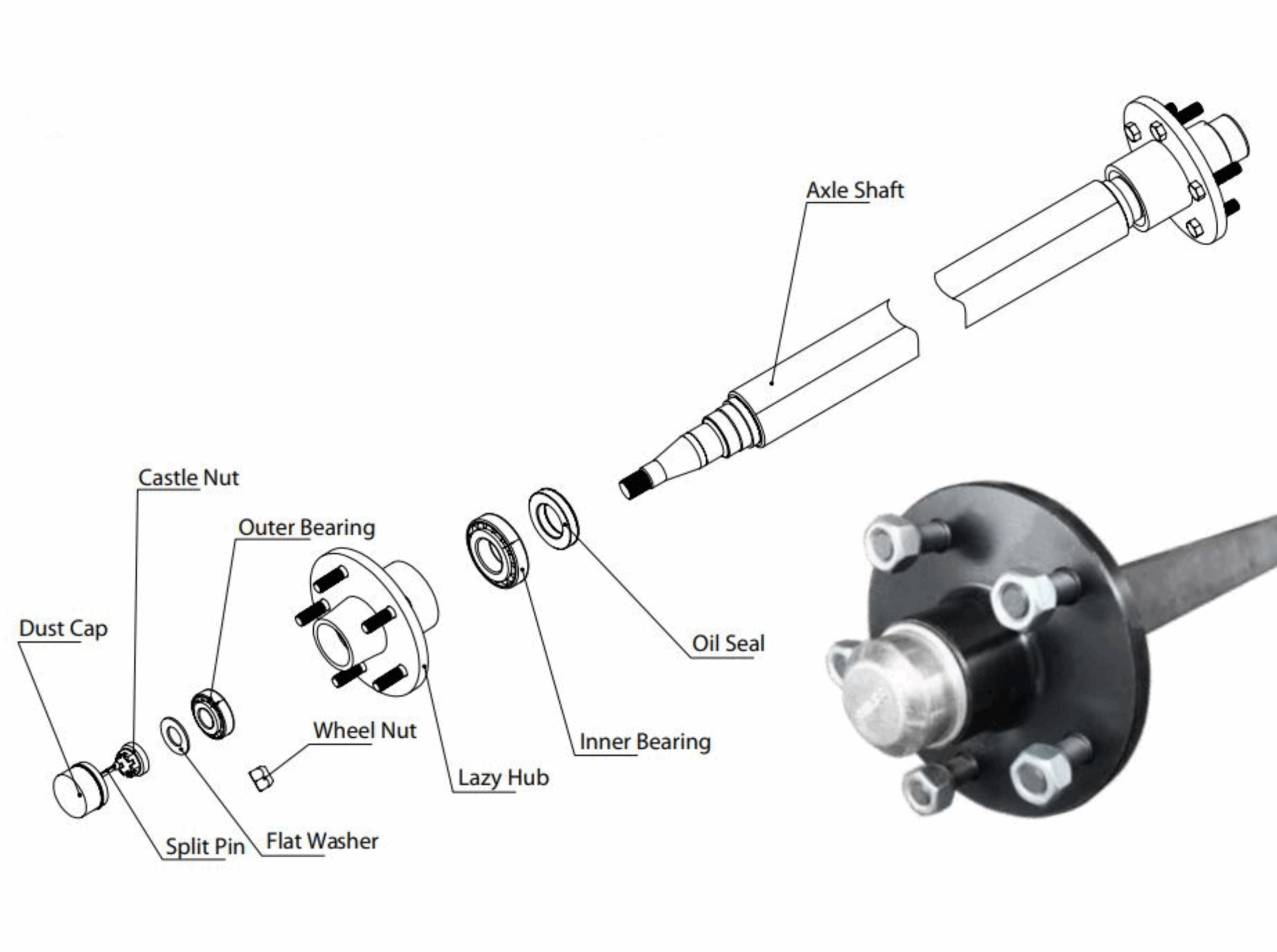 Lazy Galvanised 40mm Square Axle 70" - 79" Long 1T Assembled with ...