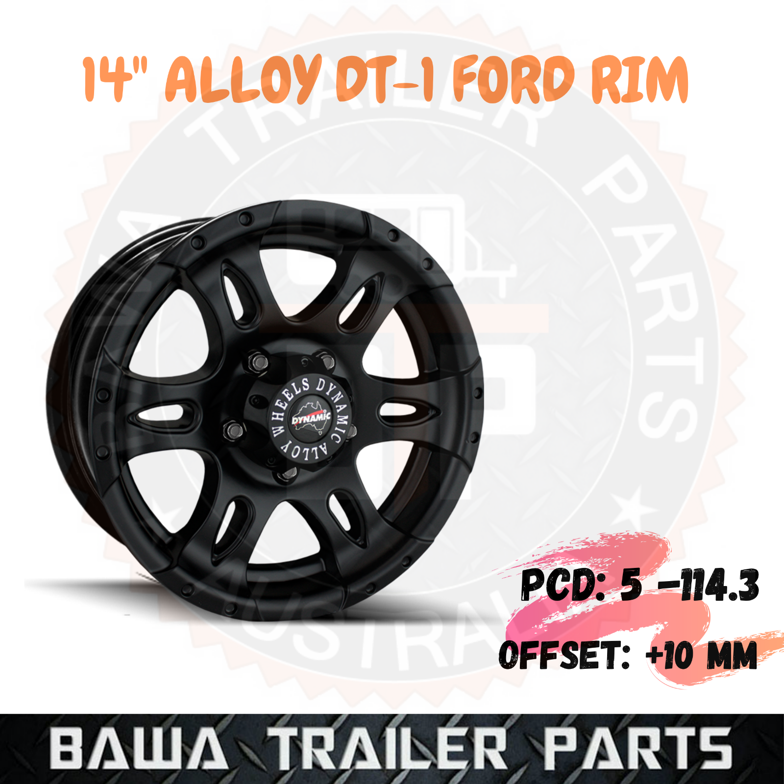 14" FORD ALLOY WHEEL DT-1 SATIN BLACK MACHINED FACE ALLOY TRAILER ...